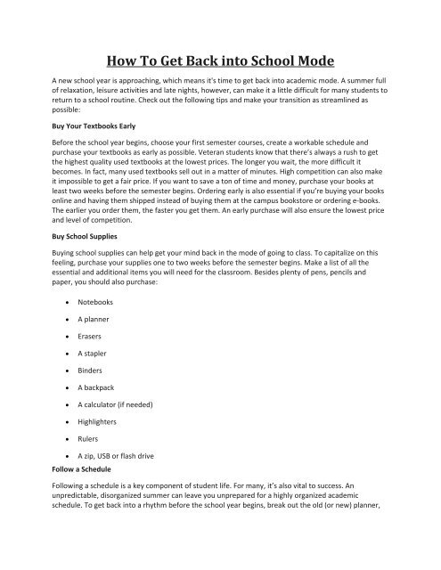 How To Get Back into School Mode