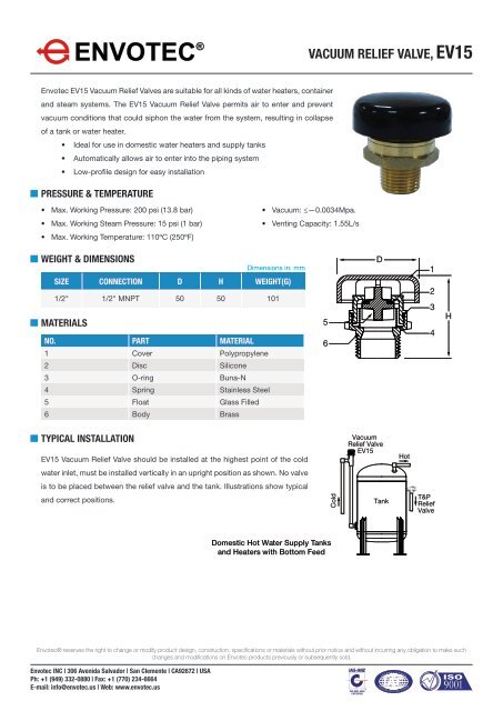 Vacuum Relief Valve EV15