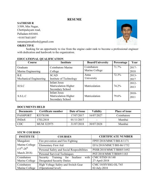 SATHESH RESUME ENGINE CADET