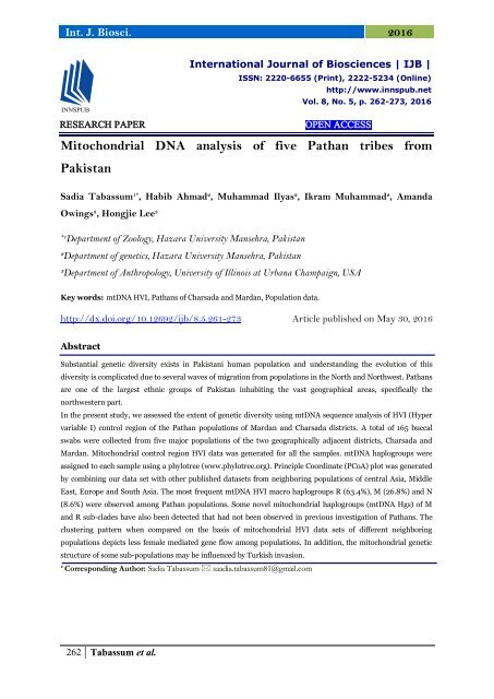 Mitochondrial DNA analysis of five Pathan tribes from Pakistan