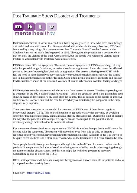 Post Traumatic Stress Disorder and Treatments