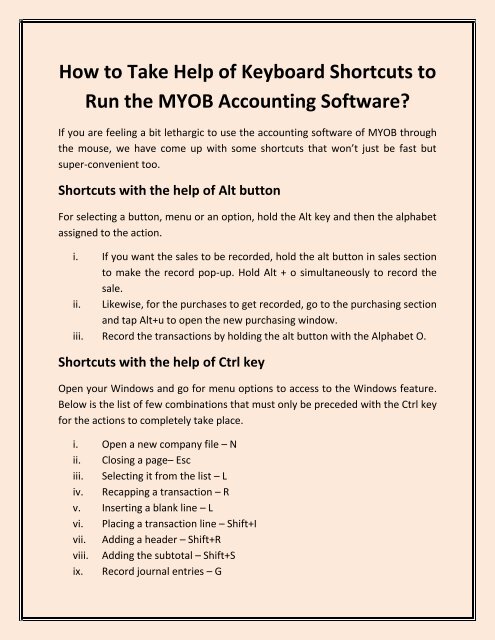 How to Take Help of Keyboard Shortcuts to Run the MYOB Accounting Software?