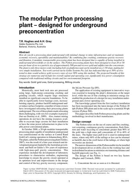 The modular Python processing plant – designed ... - Gekko Systems