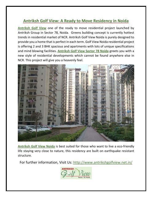 Antriksh Golf View: A Ready to Move Residency in Noida