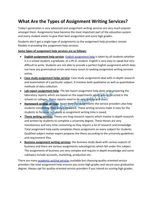 What Are the Types of Assignment Writing Services