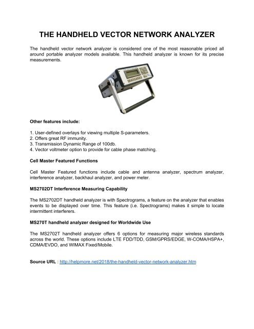 THE HANDHELD VECTOR NETWORK ANALYZER