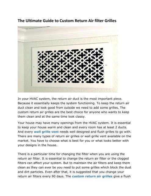 The Ultimate Guide to Custom Return Air filter Grilles