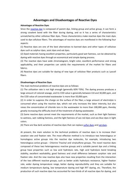 Advantages and Disadvantages of Reactive Dyes