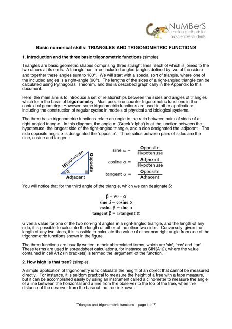 Basic numerical skills: TRIANGLES AND TRIGONOMETRIC ...