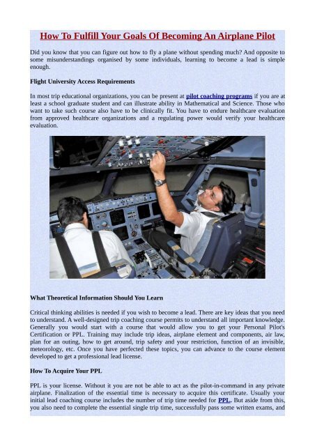 How To Fulfill Your Goals Of Becoming An Airplane Pilot