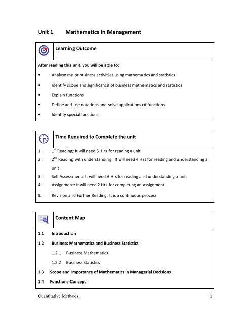 Unit 1 Mathematics In Management