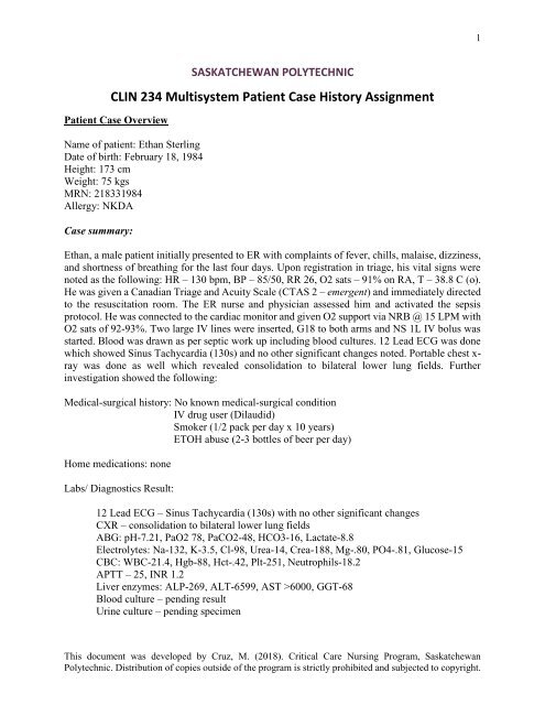 CLIN 234 Multisystem Patient Case History Assignment Case Overview