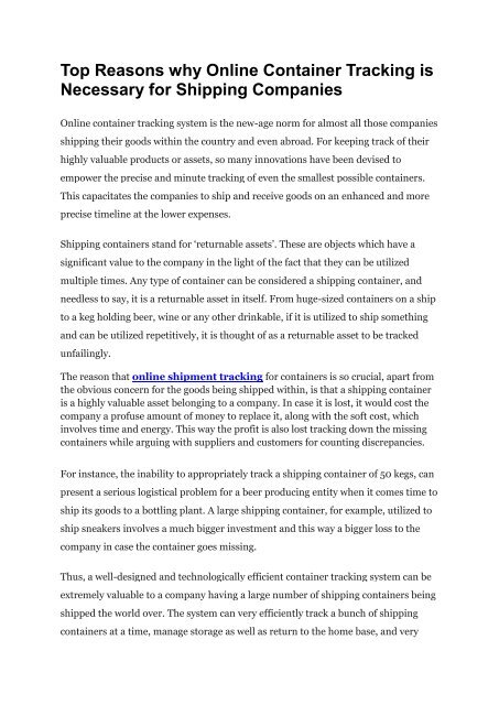 Top Reasons why Online Container Tracking is Necessary for Shipping ...