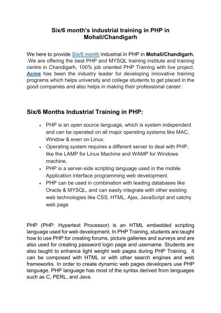 Php industrial training pdf files