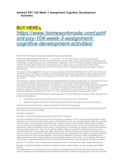 Ashford PSY 104 Week 3 Assignment Cognitive Development Activities