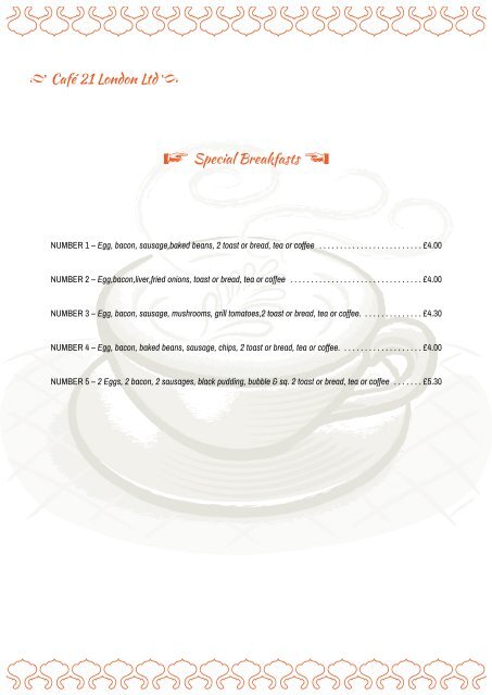 Cafe 21 London Menu