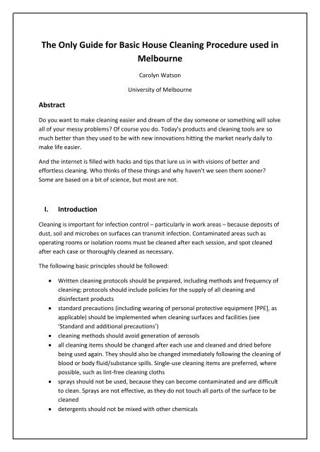 The Only Guide for Basic Cleaning Procedure used in Melbourne