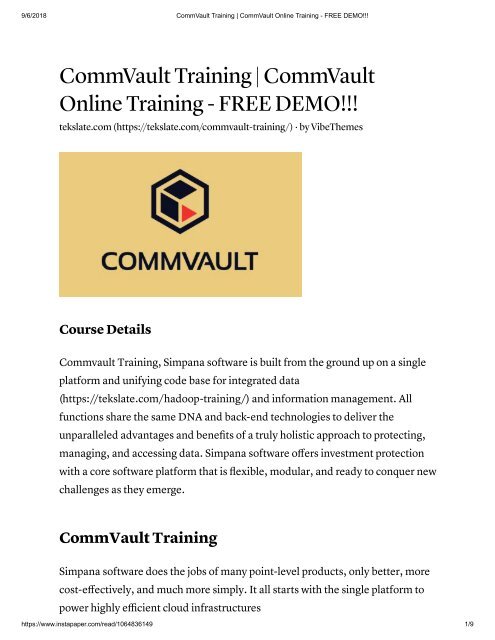 CommVault Training _ CommVault Online Training - FREE DEMO!!!