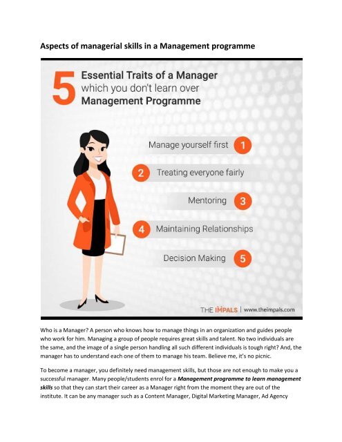 Aspects of managerial skills in a Management programme-converted