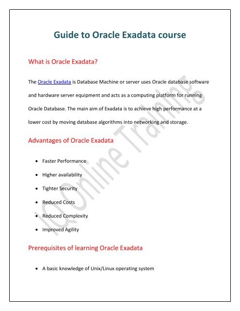 Guide to Oracle Exadata