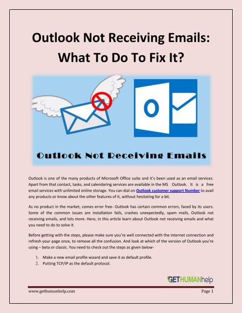 Outlook not receiving emails How to fix -GetHumanHelp