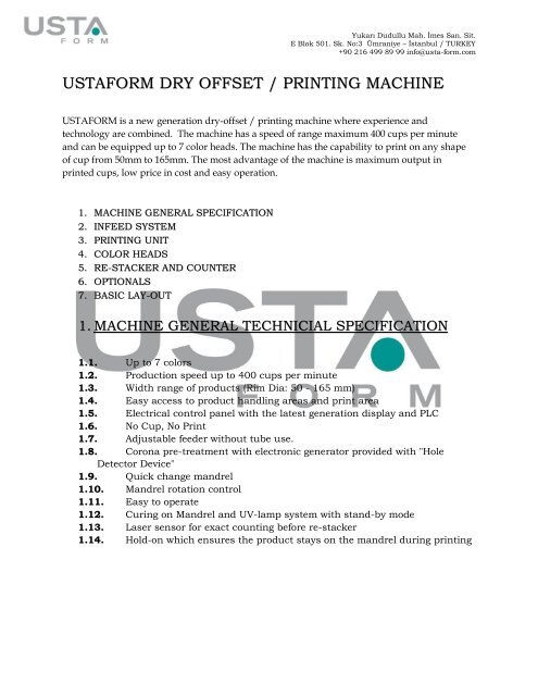 USTA FORM DRY OFFSET - PRINTING MACHINE