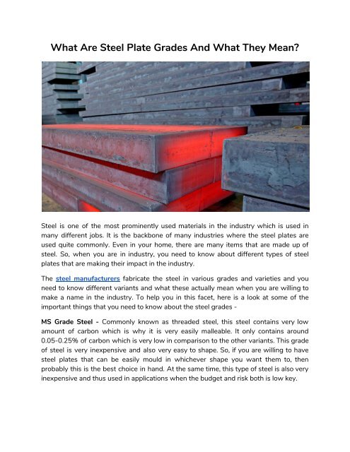 What Are Steel Plate Grades And What They Mean