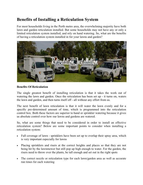 Reticulation installation