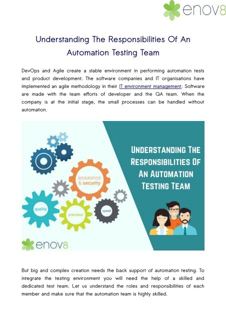 Understanding The Responsibilities Of An Automation Testing Team
