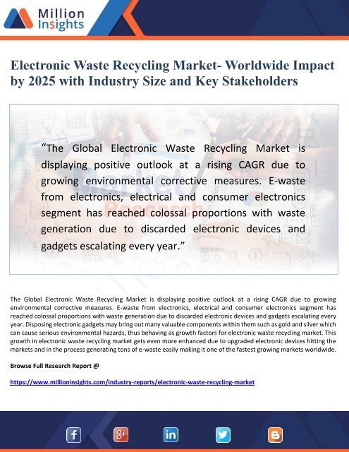 Electronic Waste Recycling Market- Worldwide Impact by 2025 with ...