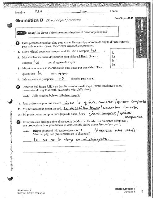 Gram tica A Answer Key Level 1 EliasDaniyah Gram tica A Answer Key Level 1 EliasDaniyah