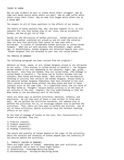 Jainism Simplified Chapter 8 - Theory of Karma