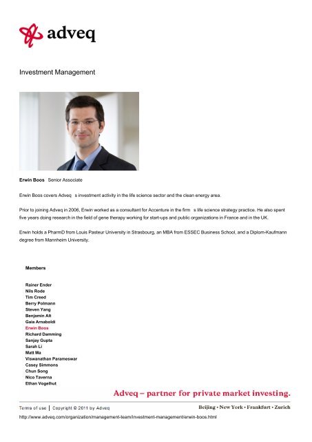 Investment Management - Adveq