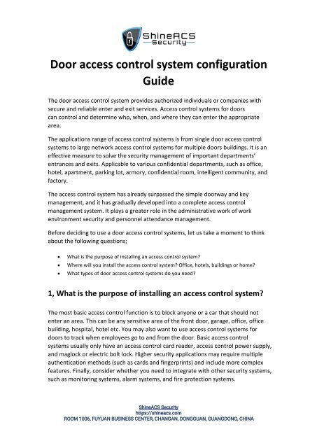 Door access control system configuration Guide Door access control system configuration Guide