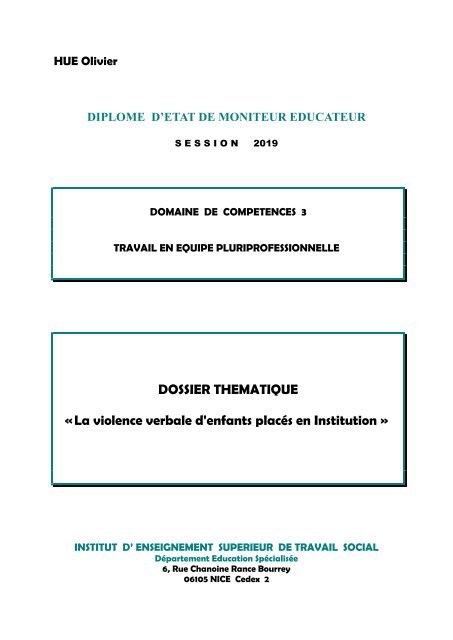 HUE DC3 Dossier Thématique