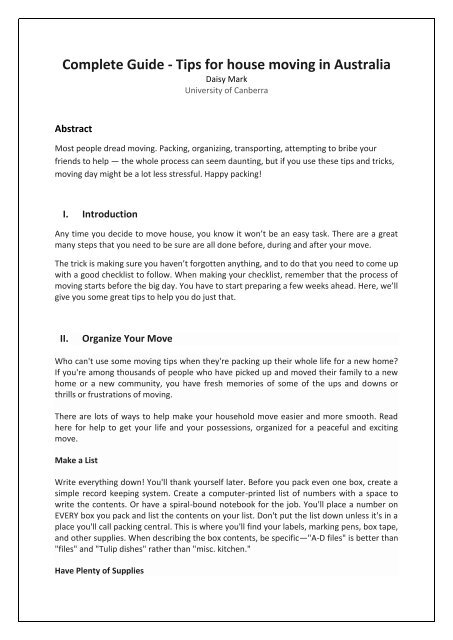 Complete Guide - Tips for house moving in Australia