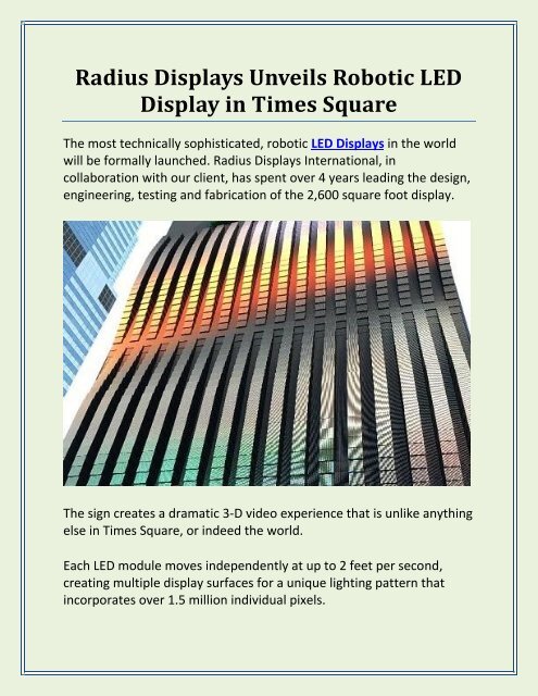 Radius Displays Unveils Robotic LED Display in Times Square