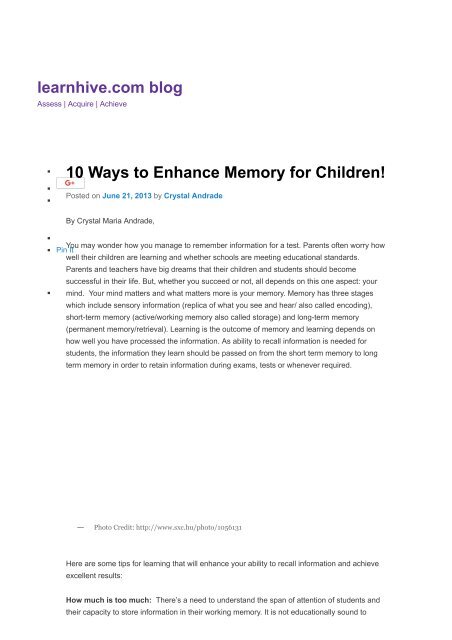 10 Ways to Enhance Memory for Children! _ learnhive