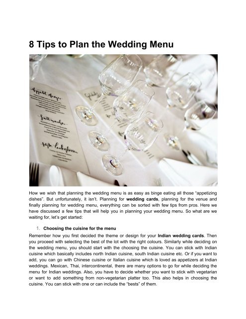 8 Tips to Plan the Wedding Menu