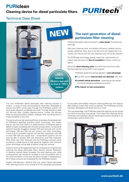 PURIclean Cleaning device for diesel particulate filters