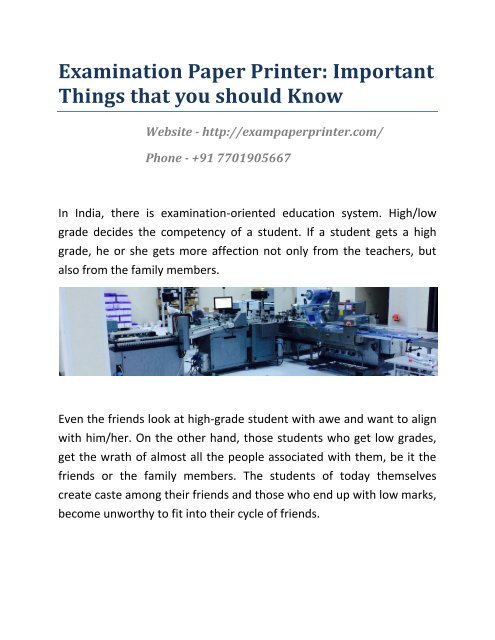 Examination paper printer