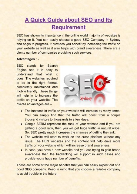 A Quick Guide about SEO and Its Requirement