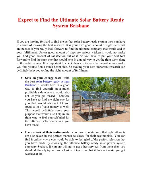 Expect to Find the Ultimate Solar Battery Ready System Brisbane
