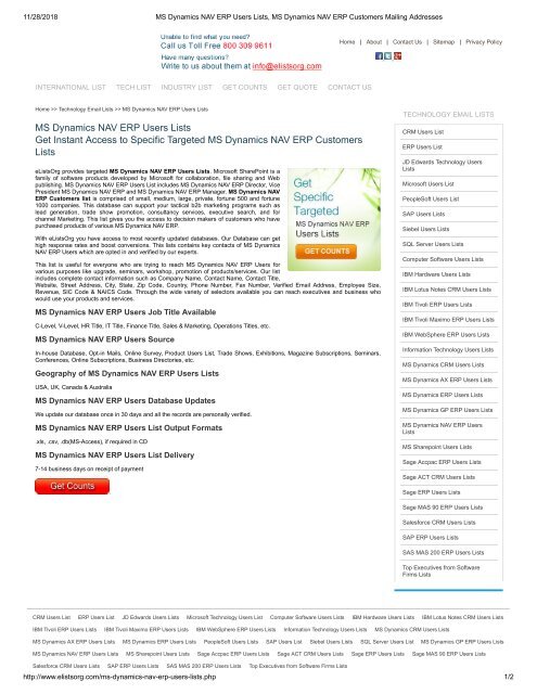 MS Dynamics NAV ERP Users Lists, MS Dynamics NAV ERP Customers Mailing Addresses