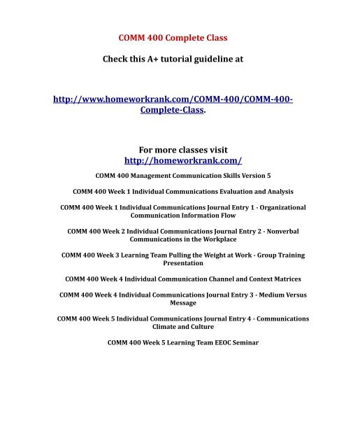 COMM 400 Complete Class