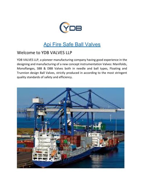Api Fire Safe Ball Valves - Ydbvalves