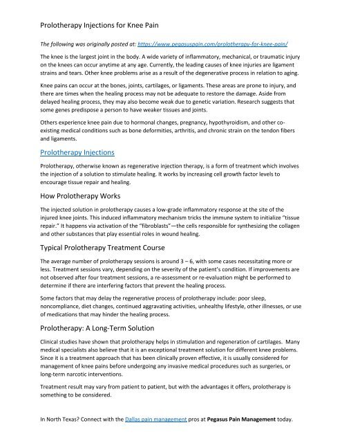 Prolotherapy Injections for Knee Pain