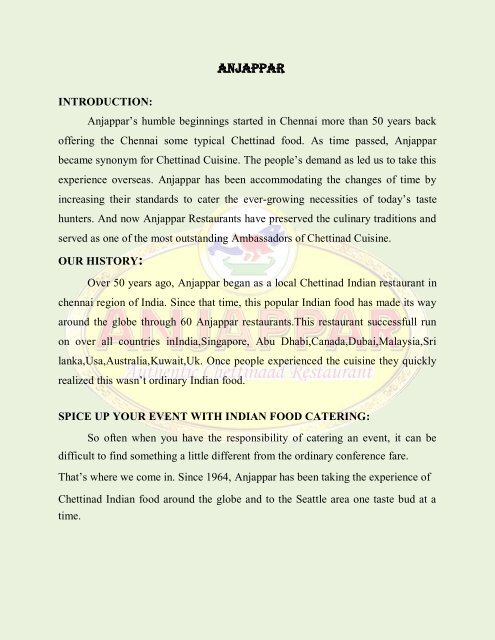 Anjappar Catering Menu