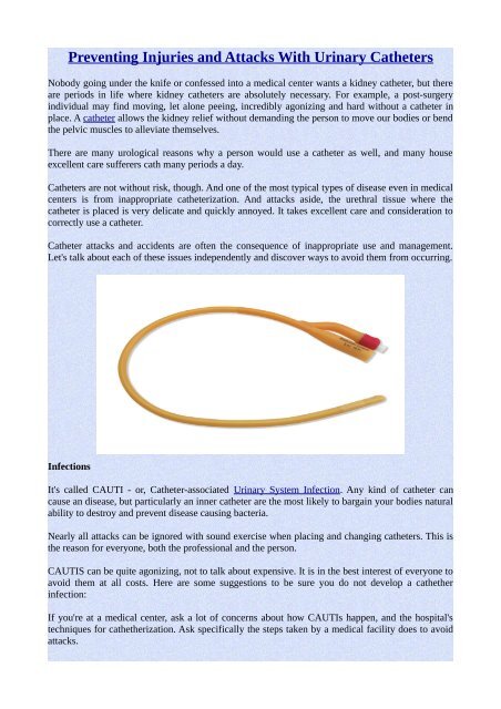 Preventing Injuries and Attacks With Urinary Catheters