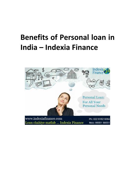 Benefits of Personal Loan in India - Indexia Finance